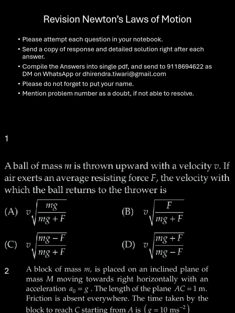 Revision Assignment Newton's Laws of Motion | PDF