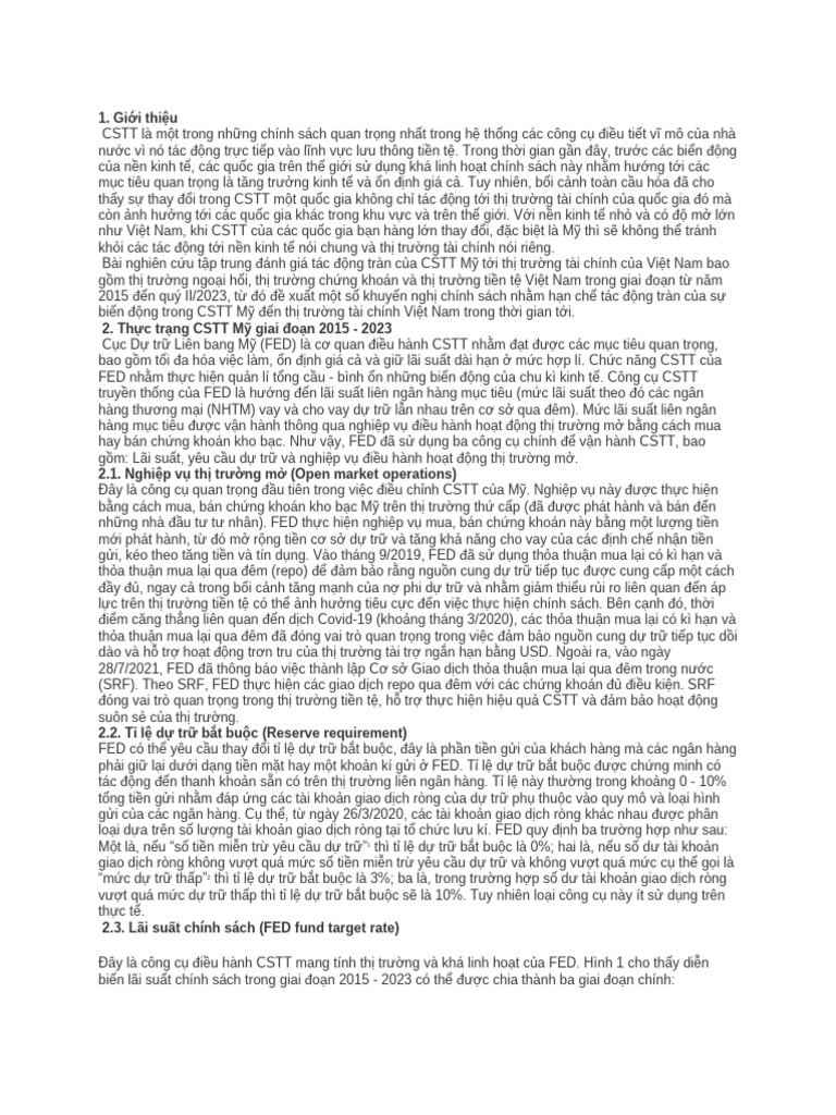 Phân Tích Tác Động CSTT Mỹ Đối Với Thị Trường Tài Chính Việt Nam | PDF