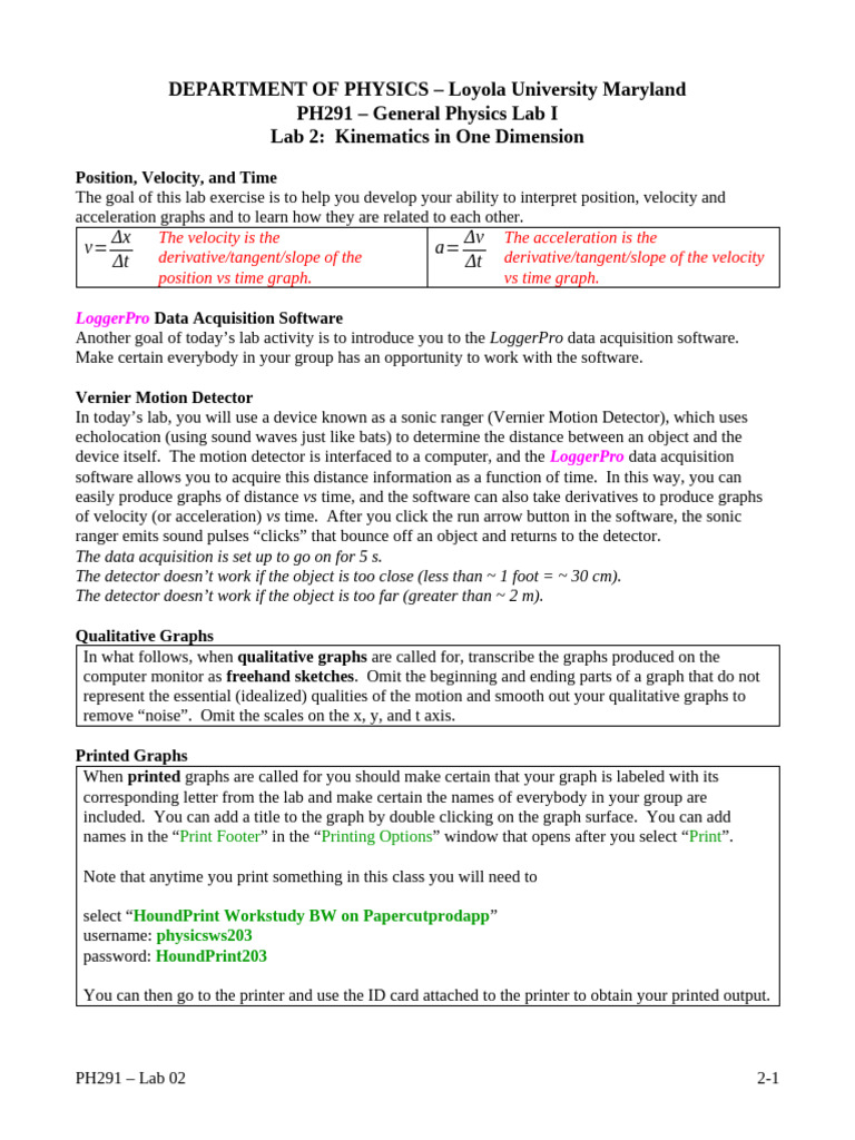 02 1D Kinematics_LabReport | PDF | Acceleration | Velocity