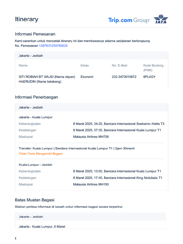 Flight CGK-JEDD Siti Robiah | PDF