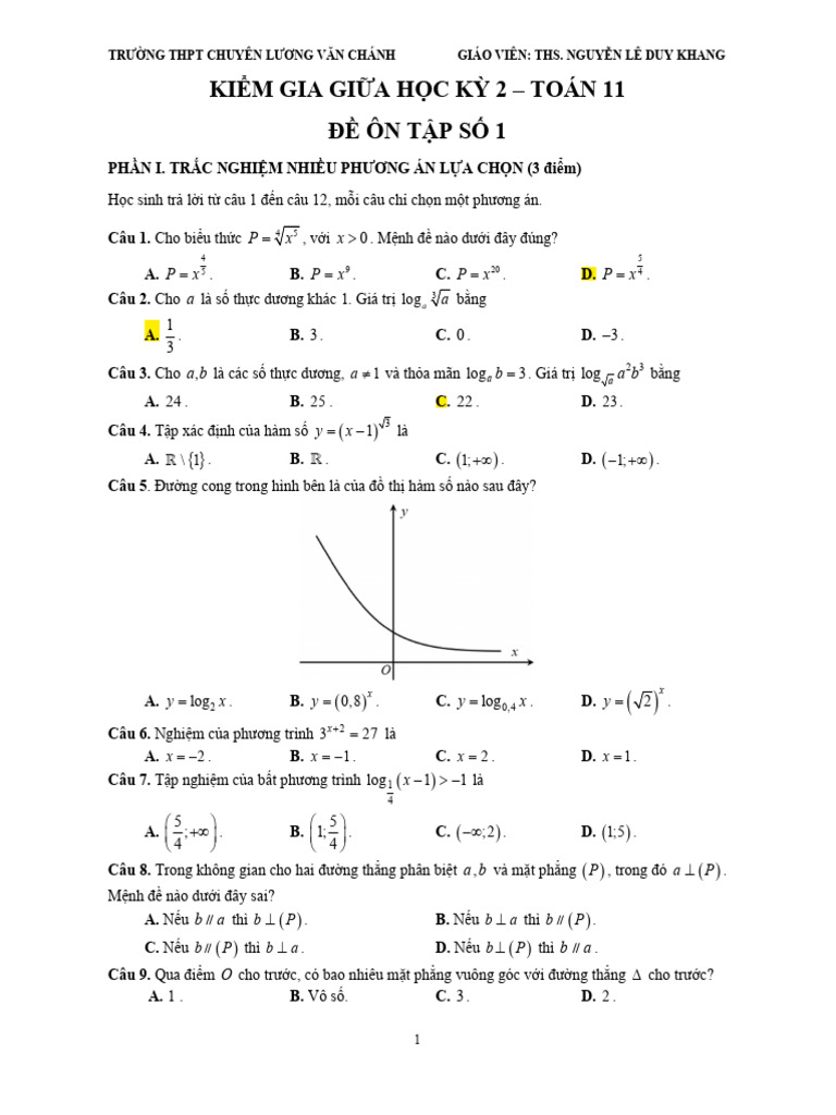 ĐỀ ÔN TẬP SỐ 1 GK2 | PDF