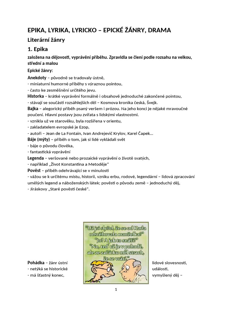 Lyrika, Epika, Drama, Některé Literární Pojmy | PDF