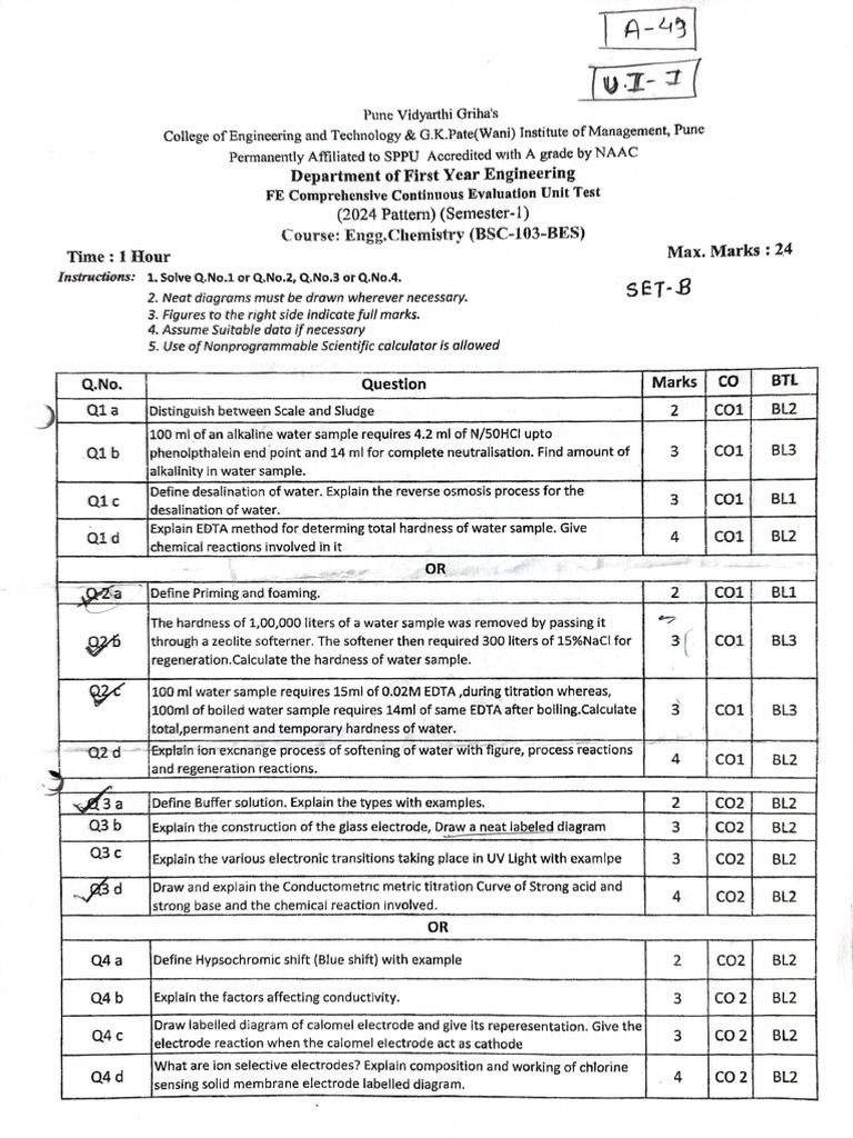 CCE Unit Test Papers for Engineering Students | PDF | Inductor ...