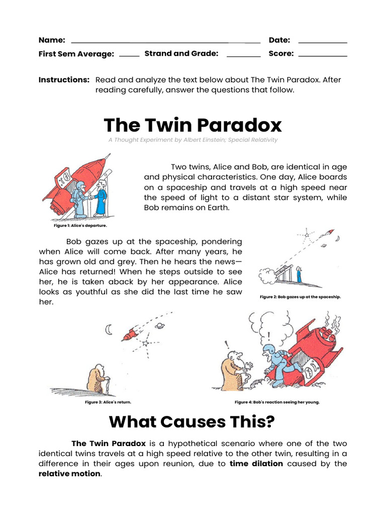 The Twin Paradox Questionnaire PDF | PDF | Theory Of Relativity | Physics