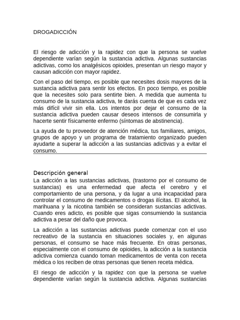 Drogadicción | PDF | La dependencia de sustancias | Drogas
