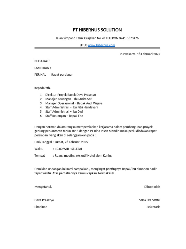 Surat Undangan Rapat - Salsa Xii Mp2 | PDF