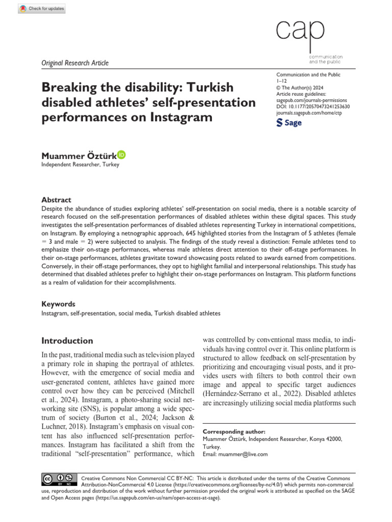 Breaking The Disability Turkish Disabled Athletes' Self-Presentation ...