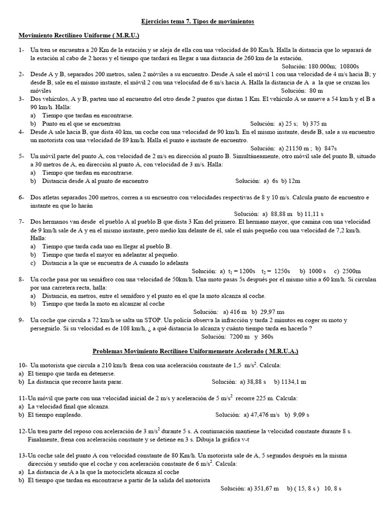 Ficha Tema 7. Tipos Movimientos | PDF | Velocidad | Aceleración