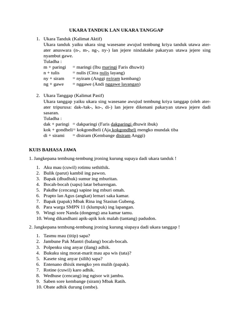Ukara Tanduk Lan Ukara Tanggap | PDF