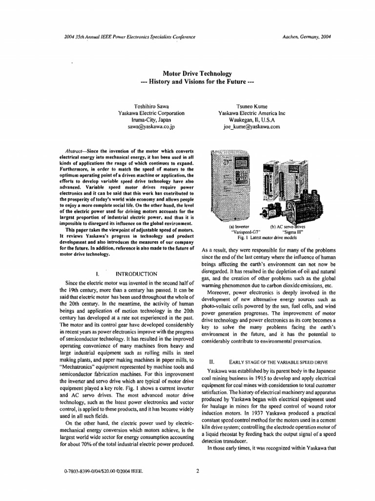 Motor Drive Technology History and Visions For The Future | PDF ...