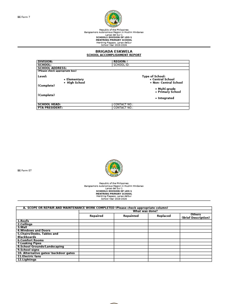 BE-Form-7-SCHOOL-ACCOMPLISHMENT-REPORT | PDF | Mindanao | Building ...