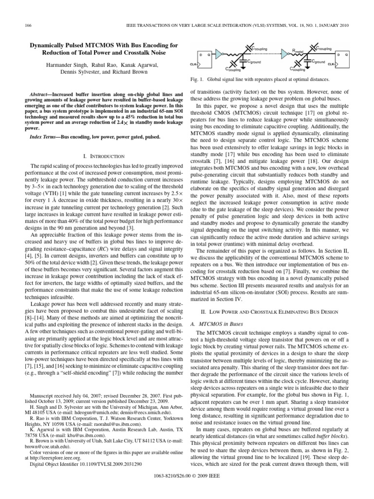 Dynamically Pulsed MTCMOS With Bus Encoding for Reduction of Total Power and Crosstalk Noise ...
