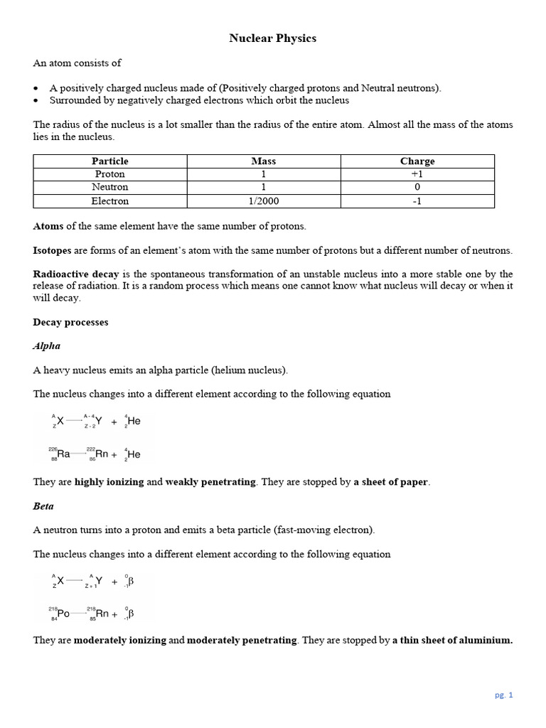 Nuclear Physics (CIE Note) - 1 | PDF | Neutron | Atoms