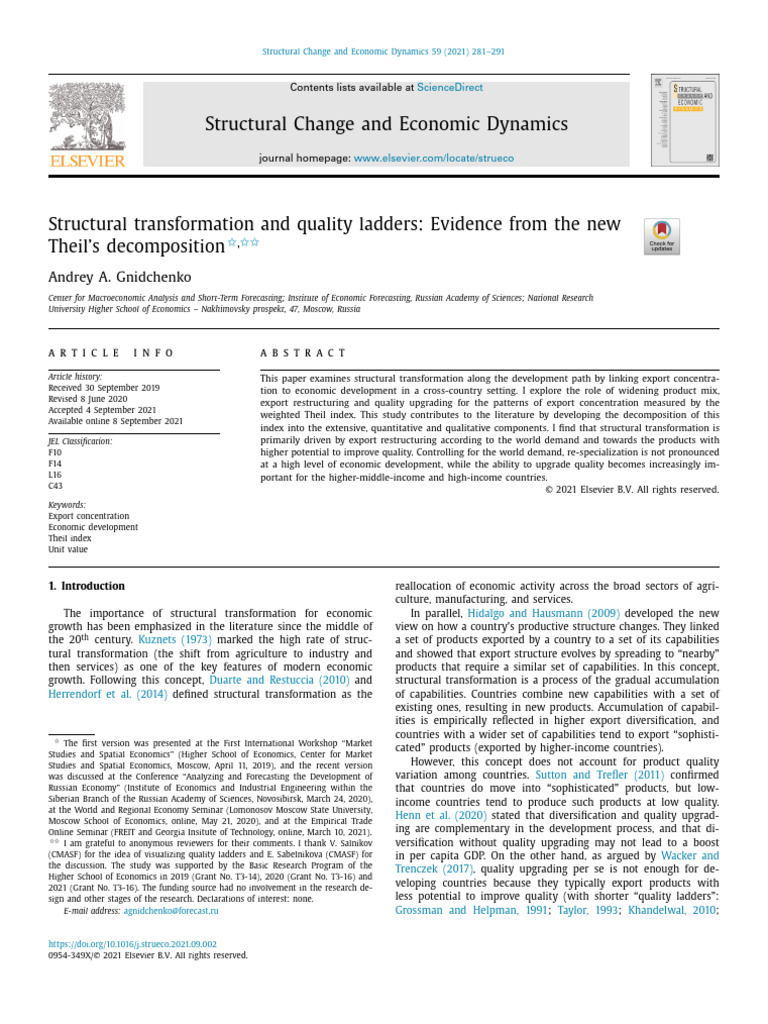 Andrey 2021 Structural Transformation and Quality Ladders. Evidence ...