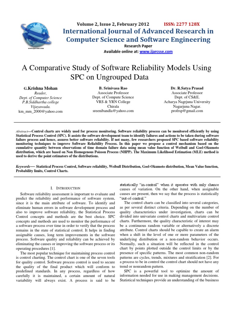 A Comparative Study of Software Reliability Models Using SPC On Ungrouped Data | PDF | Logarithm ...