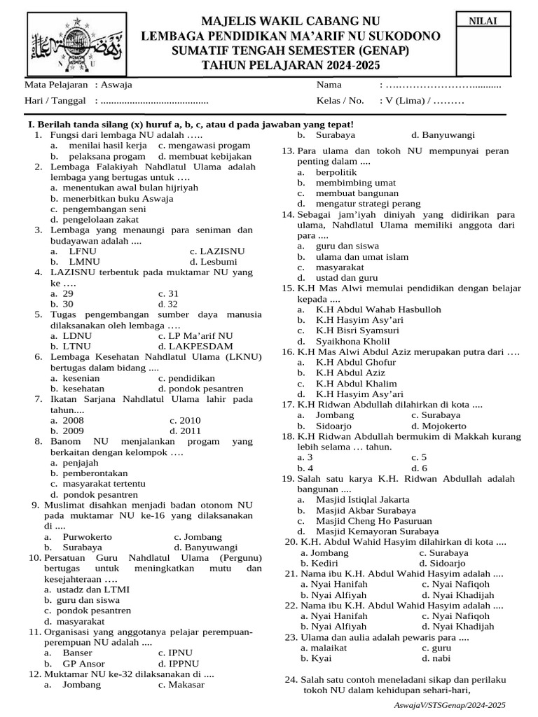 5. SOAL ASWAJA | PDF