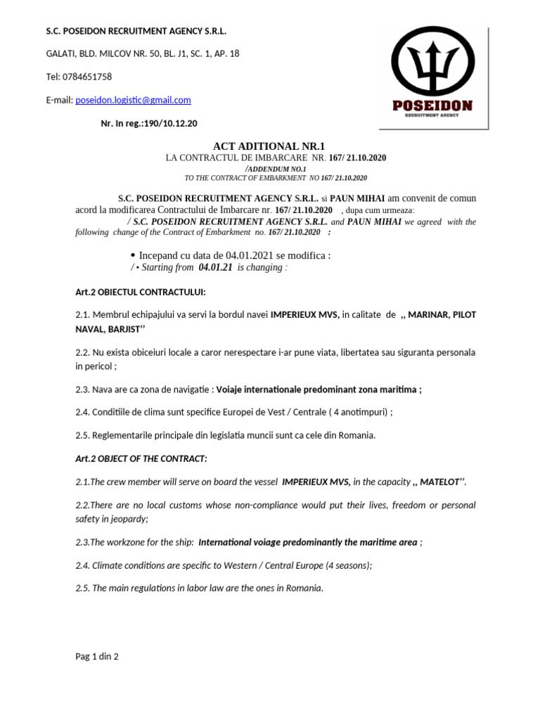 Act Aditional - Paun Mihai - Imperieux MVS | PDF