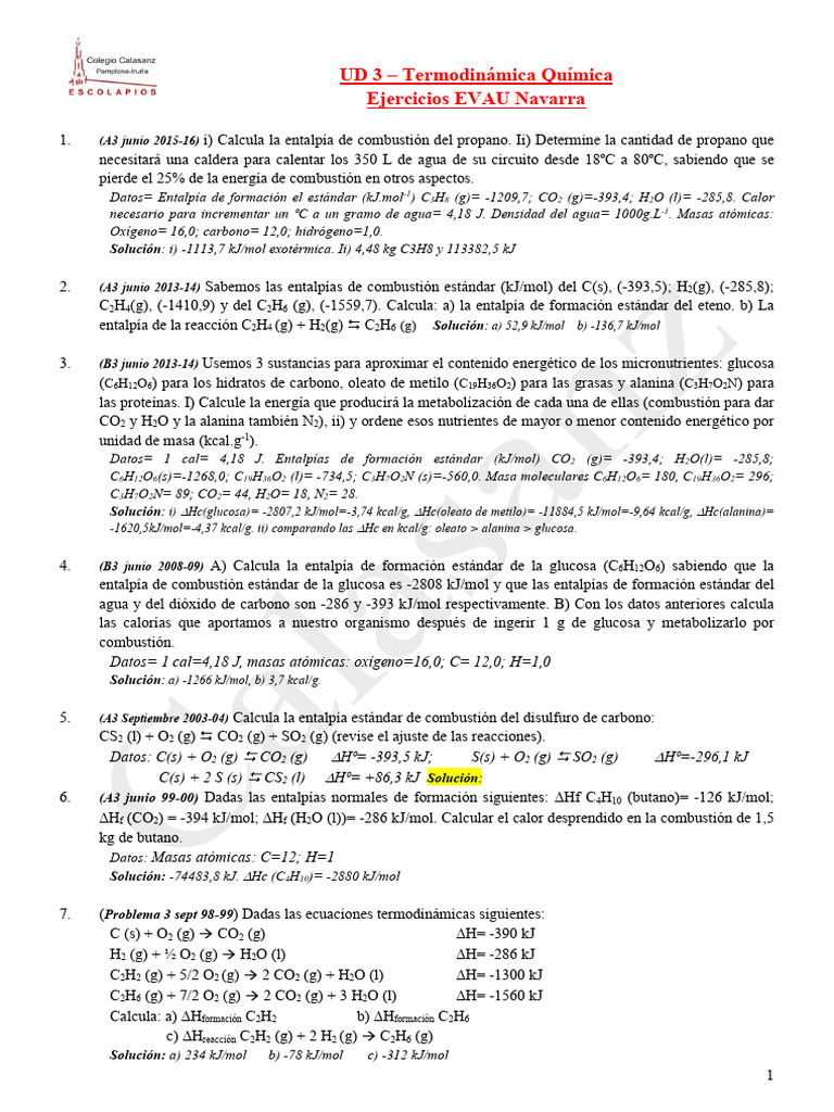 Ejercicios Na EVAU Termodinámica Con SOLUCIONES | PDF | Amoníaco | Combustión