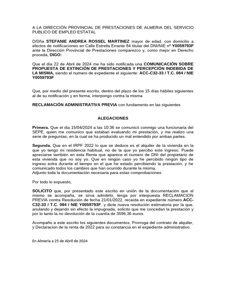 Ejemplo de Reclamacion Previa SEPE INEM | PDF