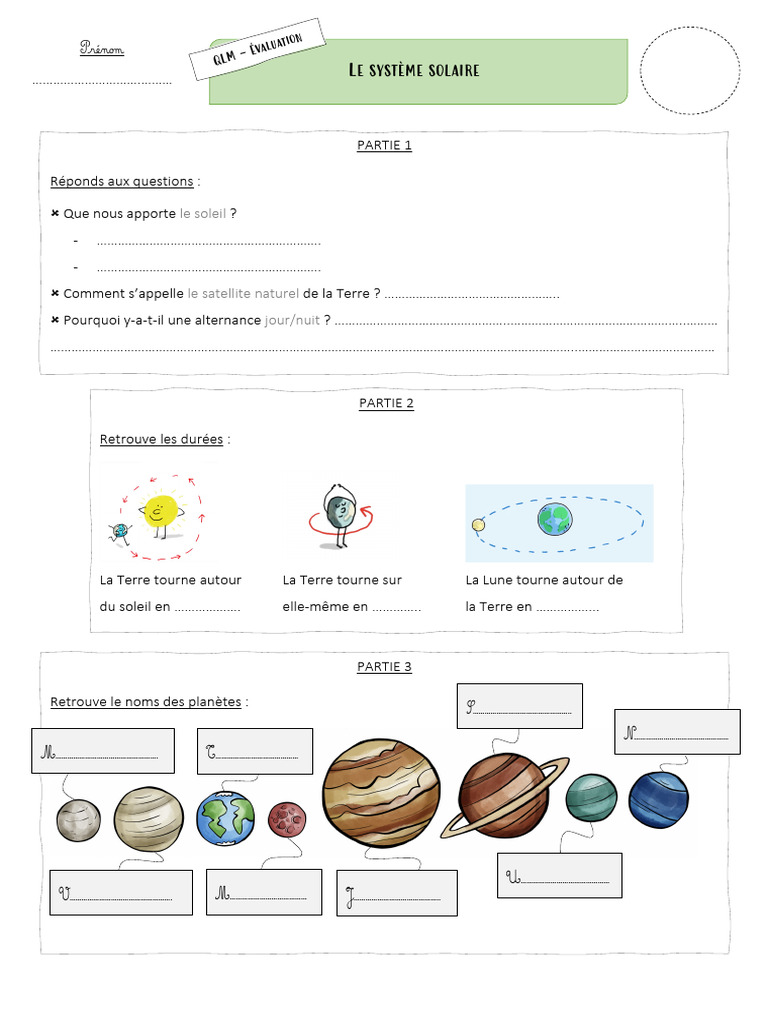 Evaluation - Le Système Solaire | PDF