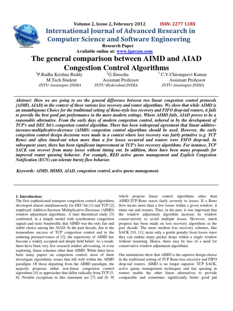 The General Comparison Between AIMD and AIAD Congestion Control Algorithms | PDF | Network ...