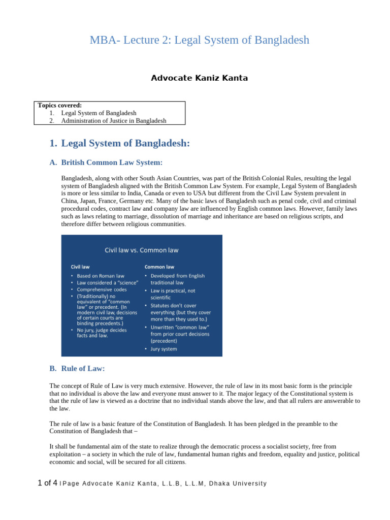 MBA Lecture 2 Legal System of Bangladesh | PDF | Magistrate | Rule Of Law