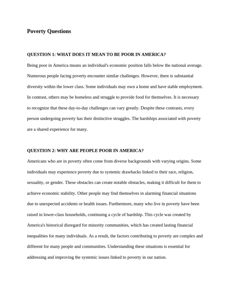 Poverty Questions | PDF | Poverty | Poverty & Homelessness Poverty Questions | PDF | Poverty | Poverty & Homelessness