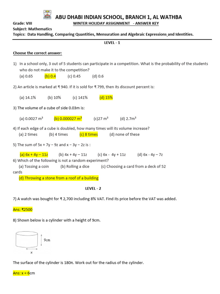 GR8 WINTER HHW 2024 answer key | PDF | Length