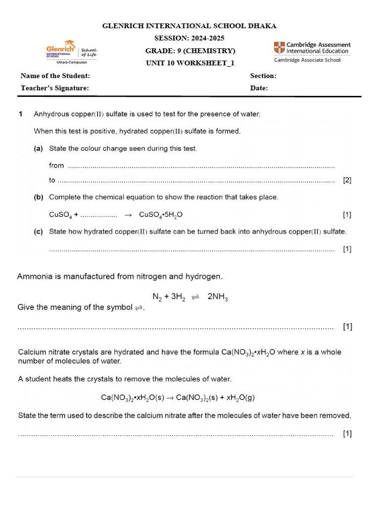 Unit 10 Worksheet 1 | PDF