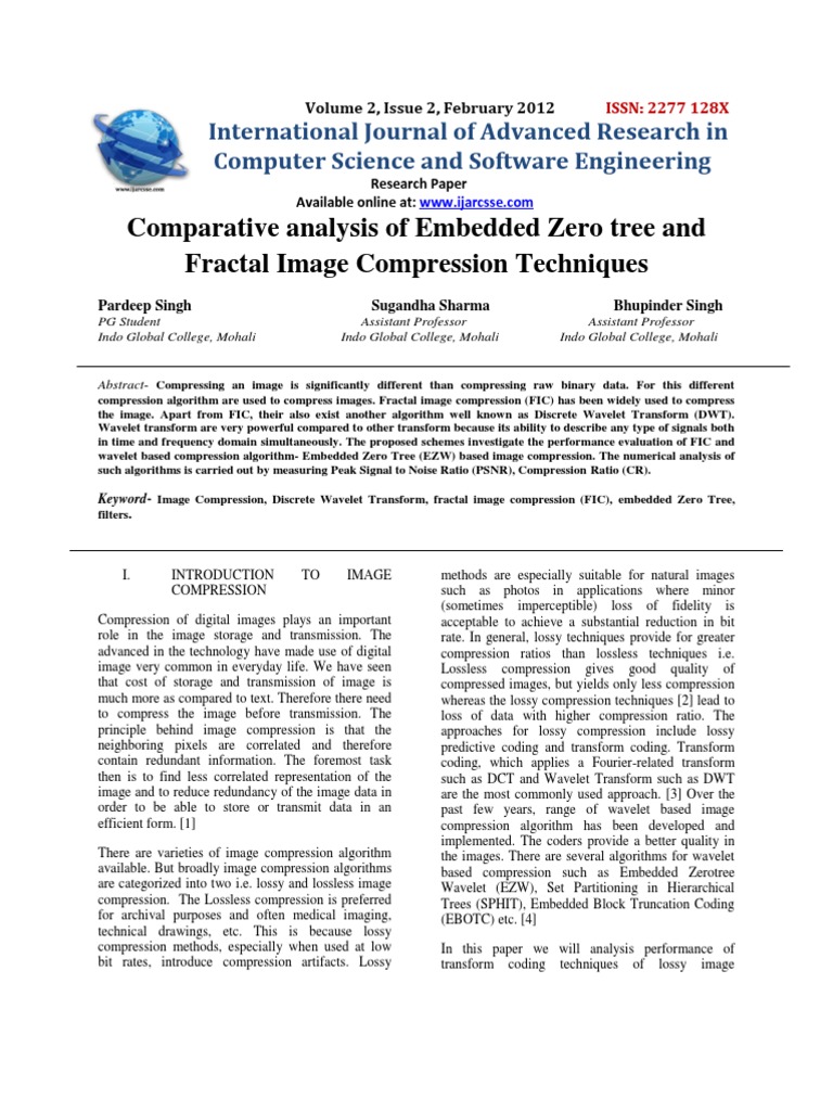 Comparative Analysis of Embedded Zero Tree and Fractal Image Compression Techniques | PDF | Data ...