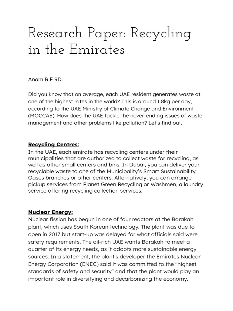 Recycling and Sustainability in the UAE | PDF | Photovoltaics | Recycling