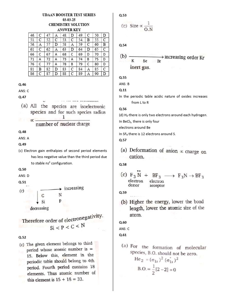 Udaan Booster Pcb t. s Ut-01 03-03-25 Chemistry Key With Solution. | PDF | Mole (Unit) | Chemistry