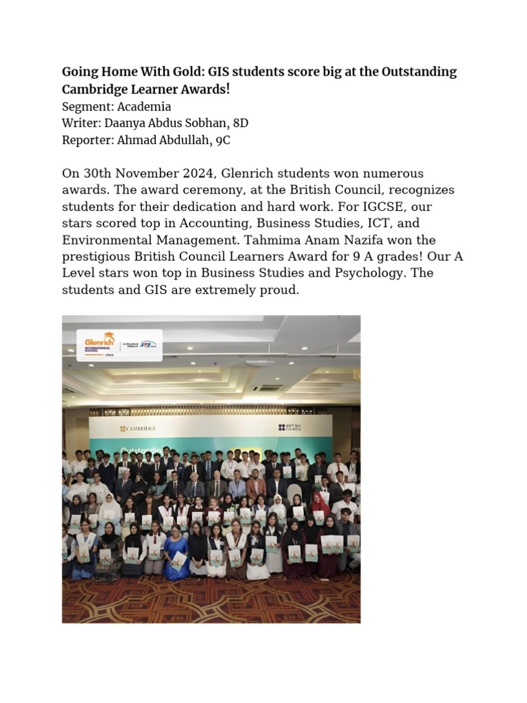 Going Home With Gold - GIS Students Score Big at The Outstanding ...