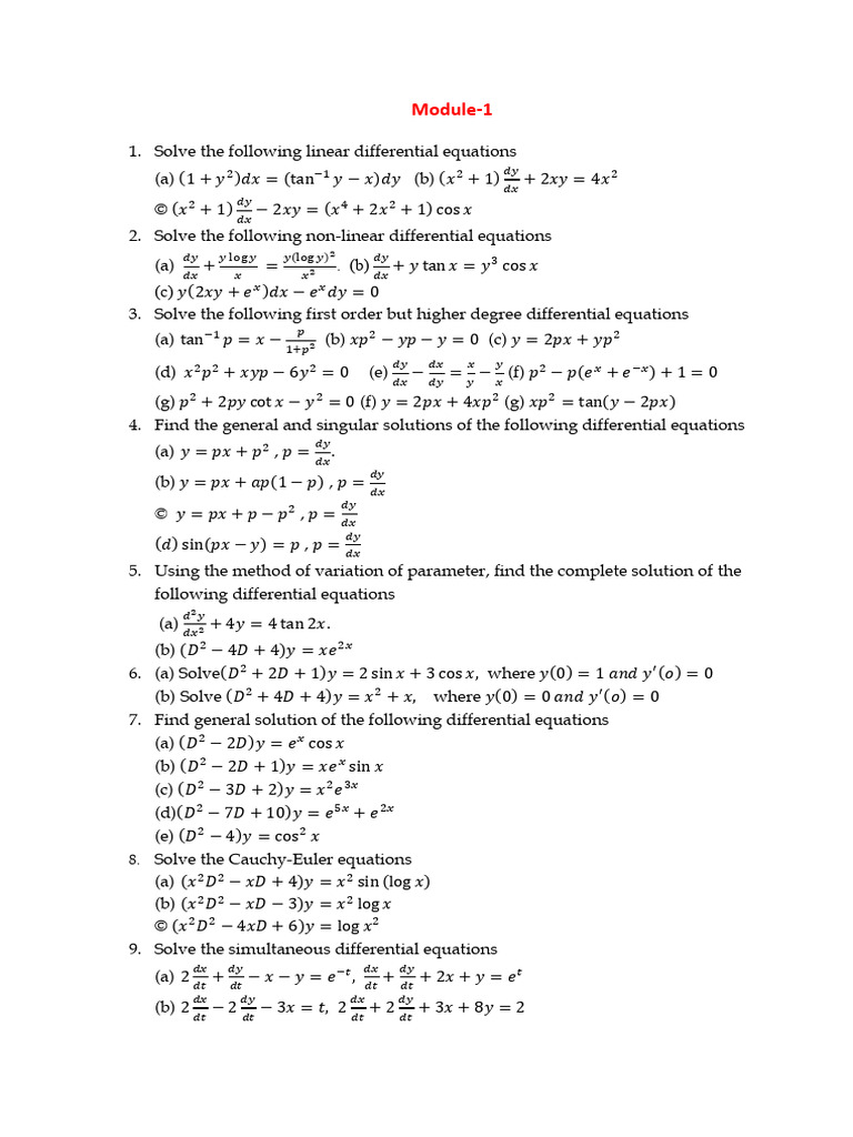 Bsm201 - Practice Set - m1 - For Students | PDF | Equations ...