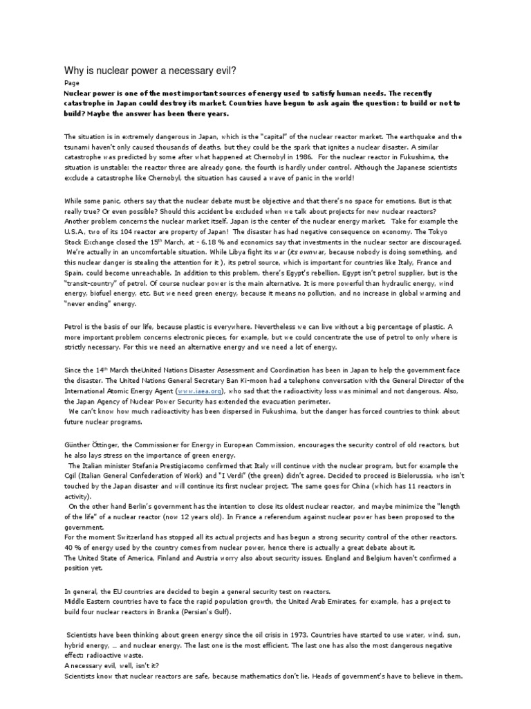 Why Is Nuclear Power A Necessary Evil | Download Free PDF | Nuclear ...