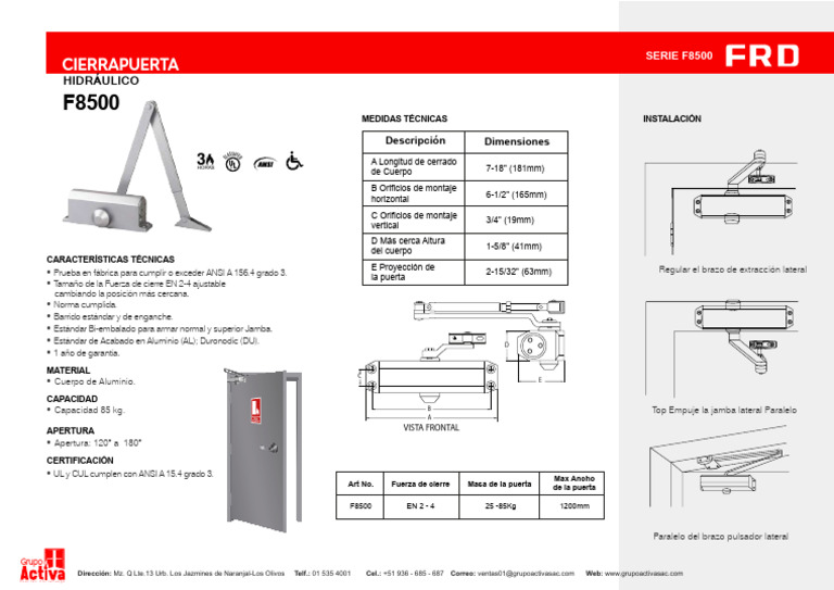 Fich. Tec. Cierrapuerta F8500 | PDF