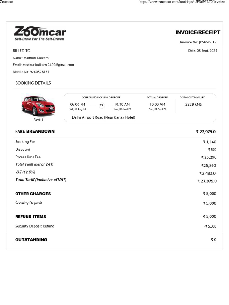 Zoom Car Receipt 1 3 | PDF | Government Finances | Services (Economics)