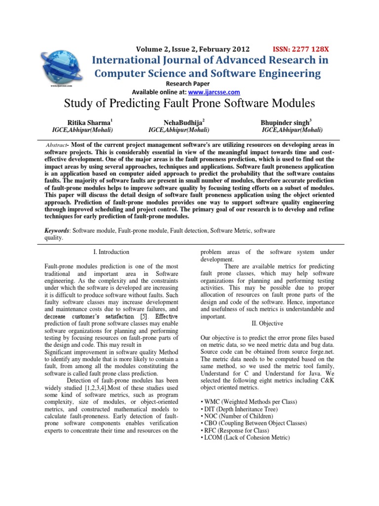 Study of Predicting Fault Prone Software Modules | PDF | Software Quality | Object Oriented ...