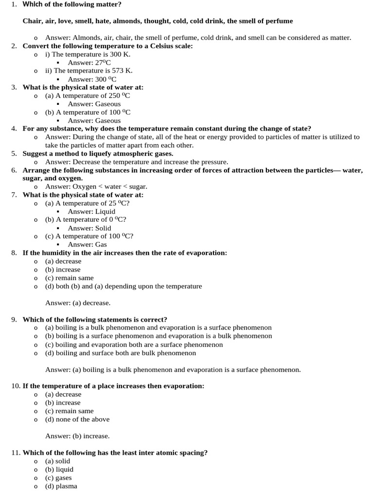 Important Question of Chapter1 Class 9th Science | PDF | Temperature ...