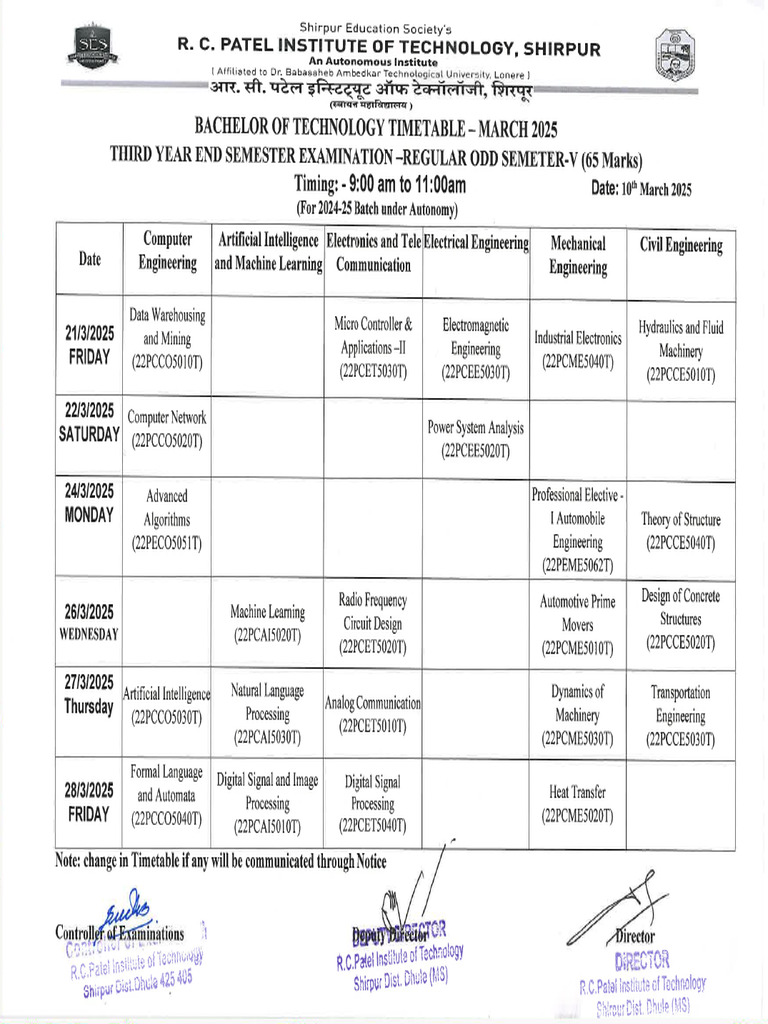 7.re-Ese Odd 2025 Ty Sem-V (65 Marks) Time Table | PDF
