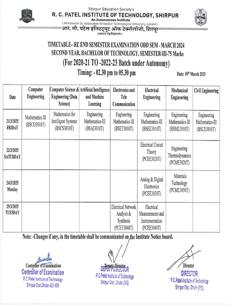 6.re-Ese Odd 2025 Sy Sem-III (75 Marks) Time Table | PDF
