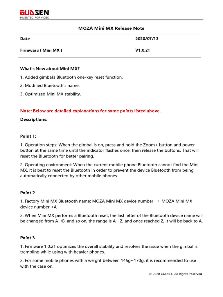 MOZA Mini MX Release Note | PDF