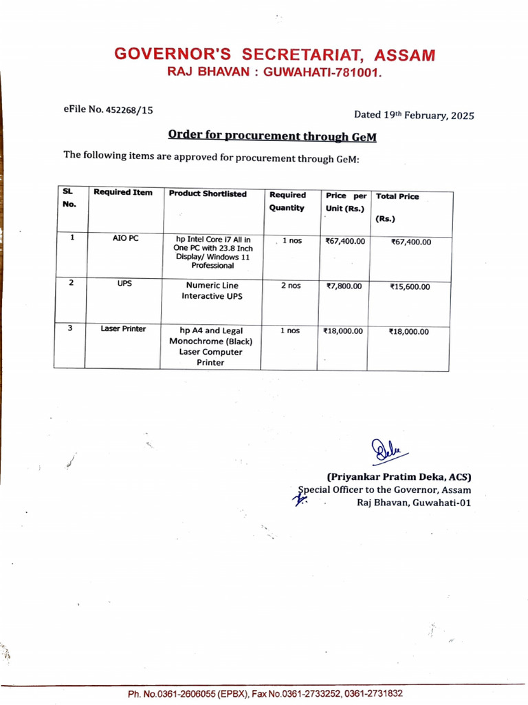 Procurement Order 190202025 | PDF