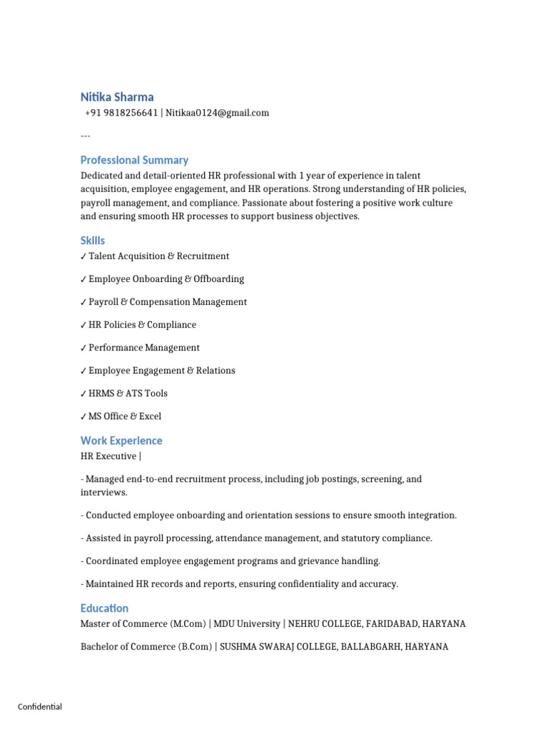 Nitika Sharma HR Resume | PDF