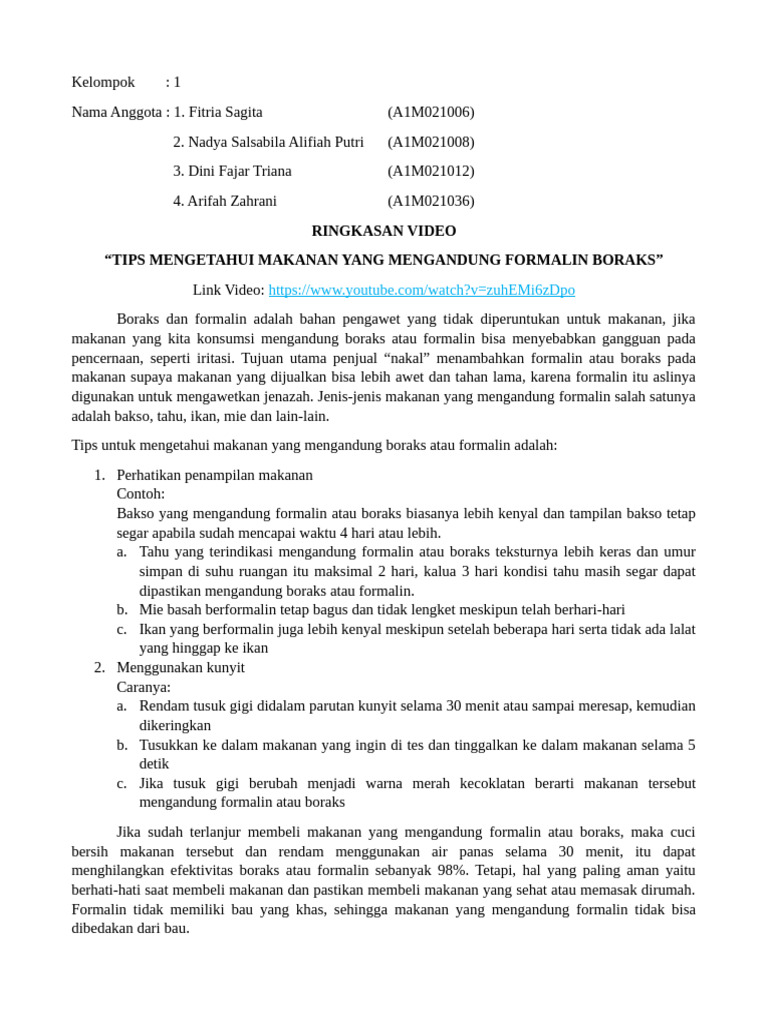 Ringkasan Video Tips Mengetahui Makanan Yang Mengandung Formalin Boraks ...