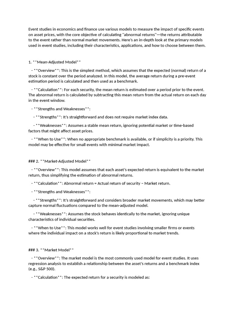Event Study Models in Finance Explained | PDF | Linear Regression ...