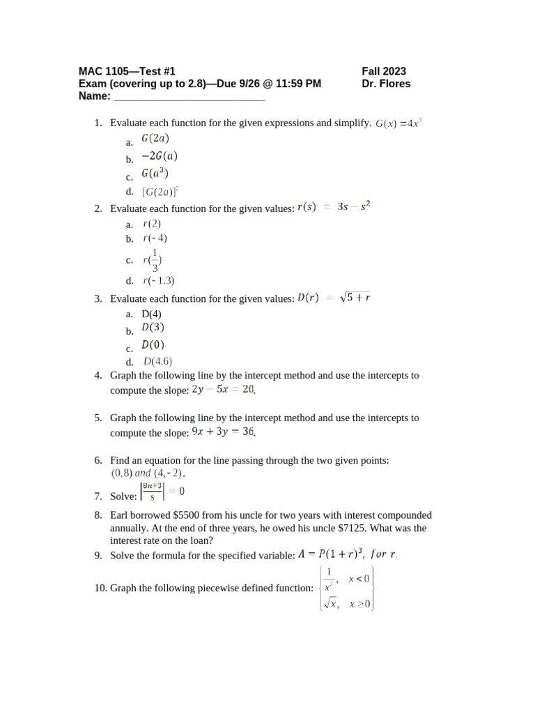 MAC 1105 Test #1 Exam Guide | PDF