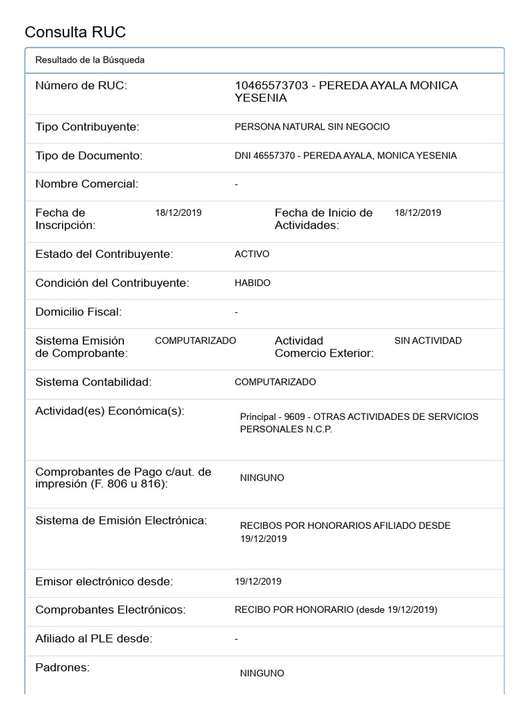 SUNAT - Consulta RUC | PDF