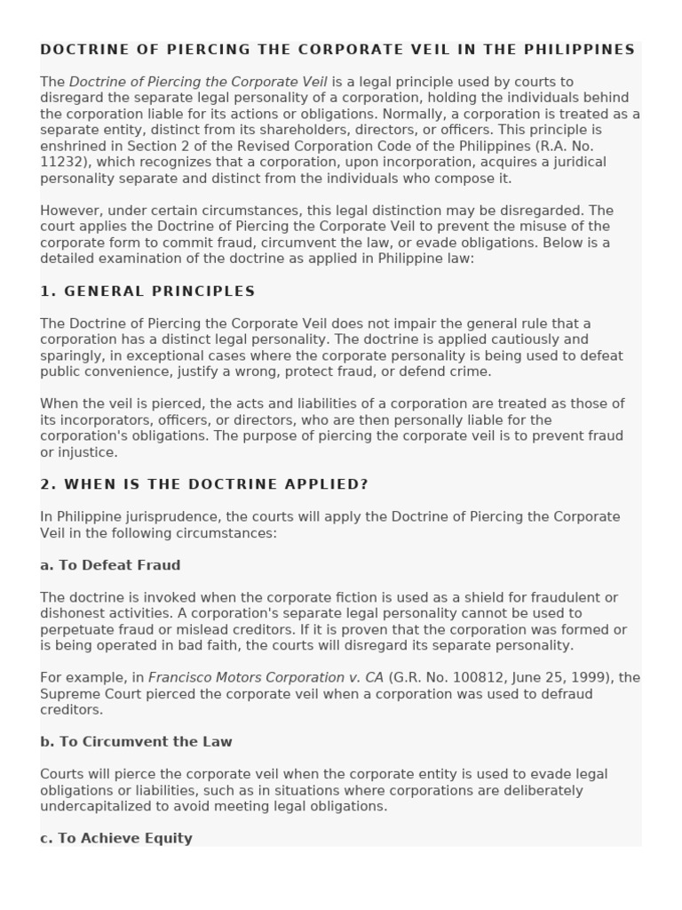 Piercing The Corporate Veil | PDF | Piercing The Corporate Veil | Legal ...