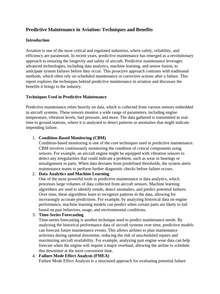 Predictive Maintenance in Aviation | PDF | Reliability Engineering ...